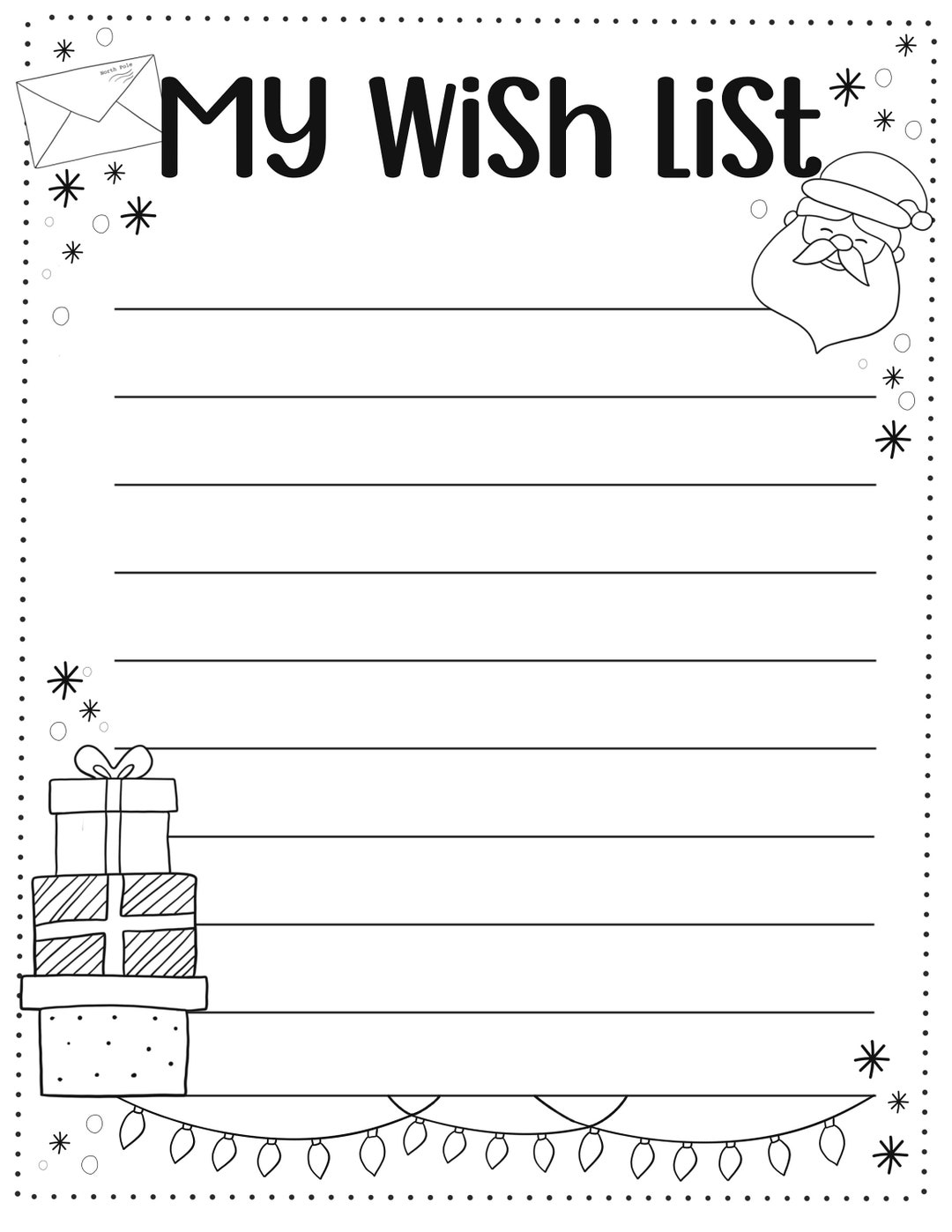 Christmas Santa Wish List,kids Wish List for the North Pole Coloring ...