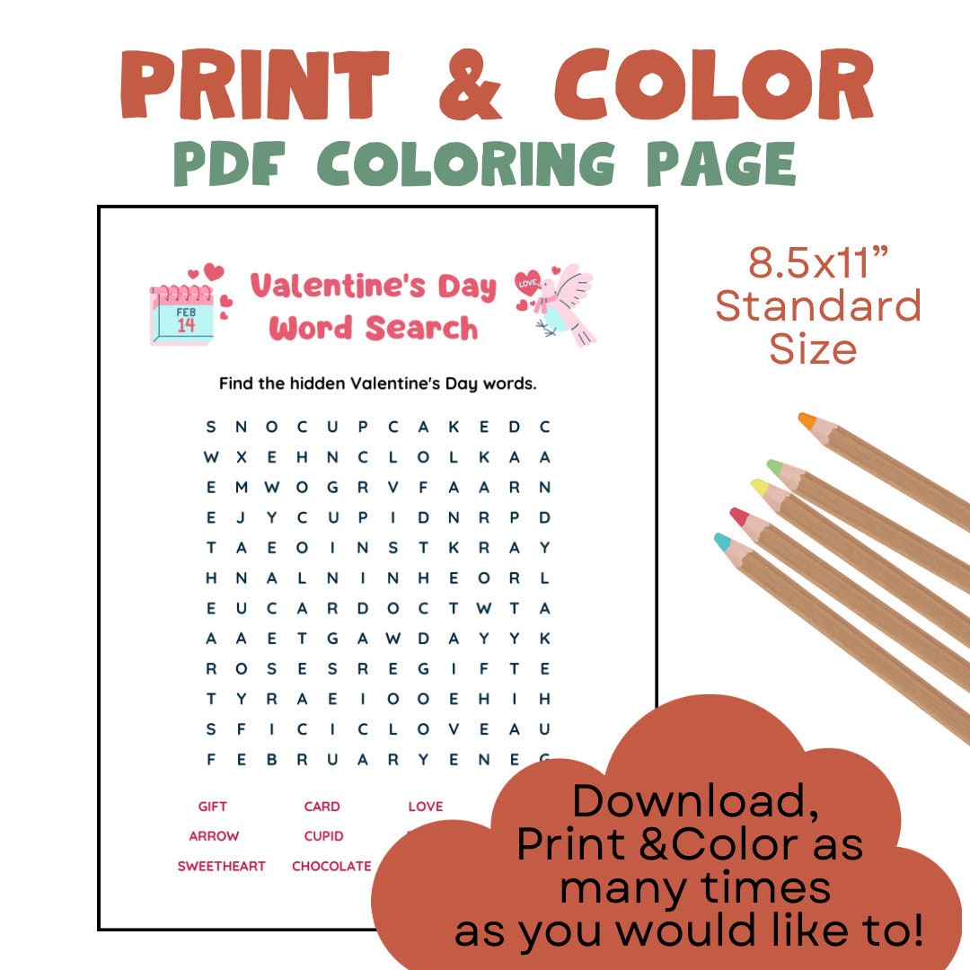 Valentine’s Day Word Search, Kid’s Valentine’s Day Activity, Easy Word ...