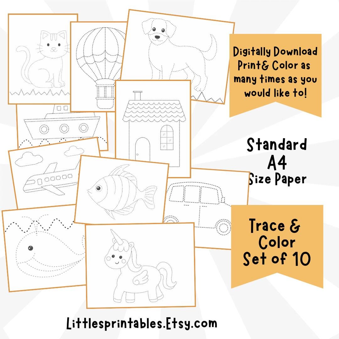 Trace and Color Sheets for Kids,tracing Coloring Sheets,kids Tracing ...