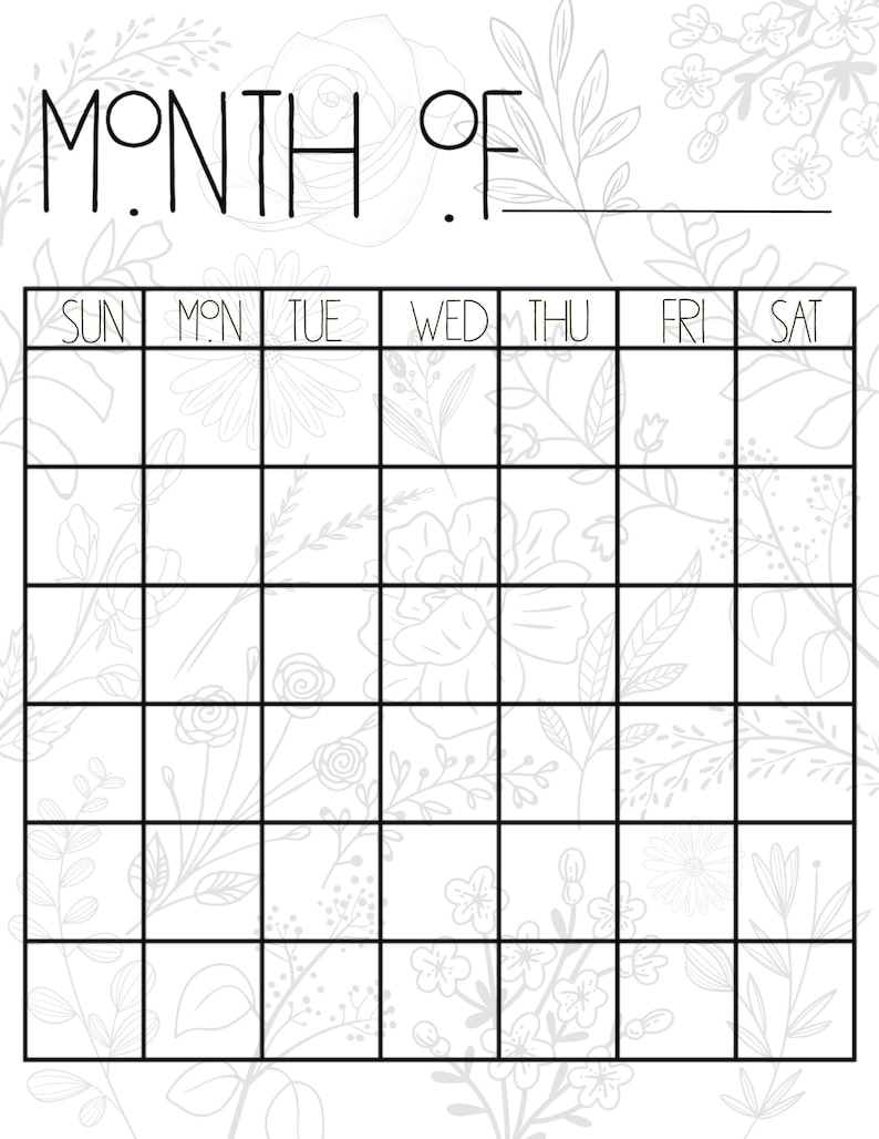 Boho Style Monthly Calendar, Organize, Blank Monthly Calendar,printable ...