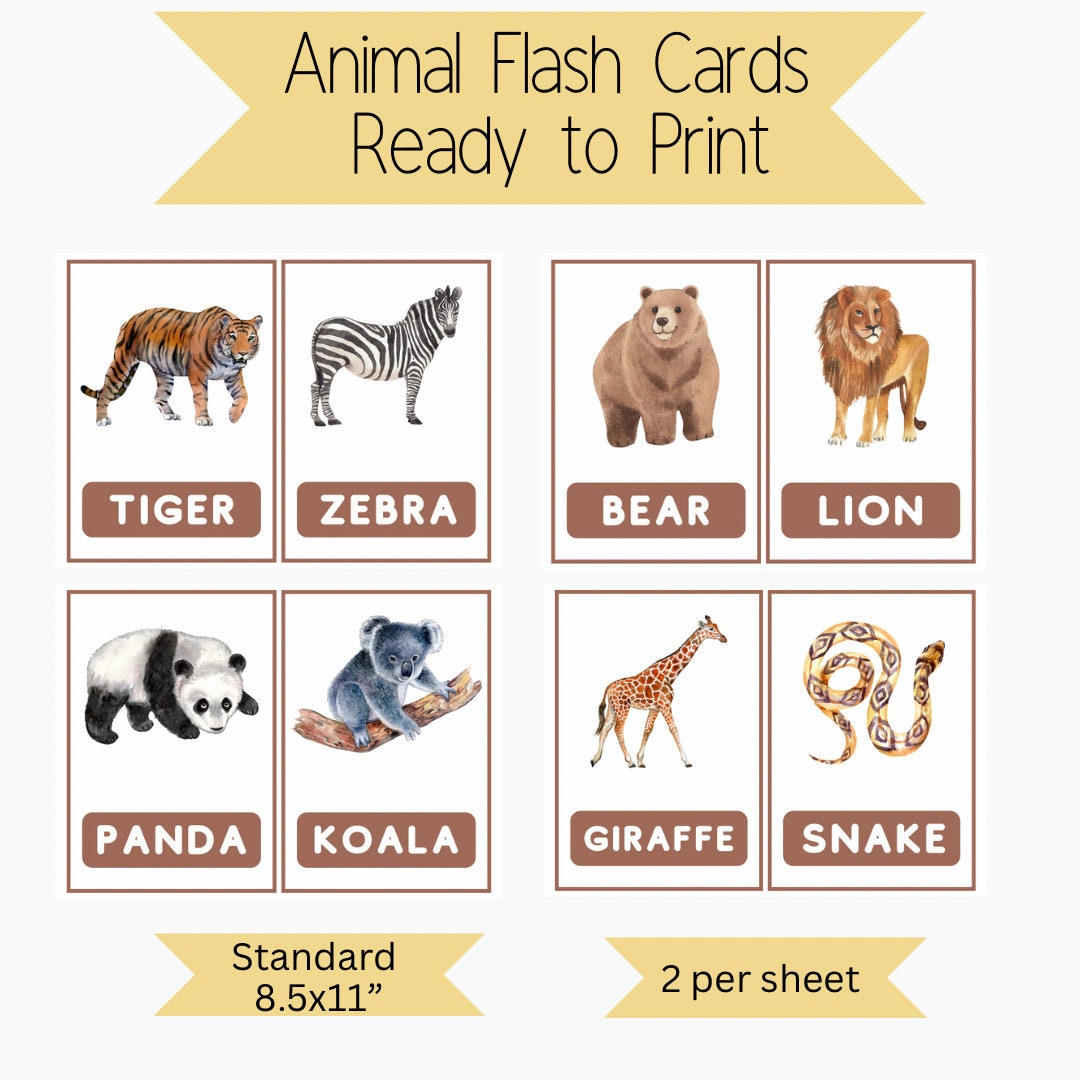 Wild Animal Flashcards,animal Flashcards,kids Flashcards,toddler ...