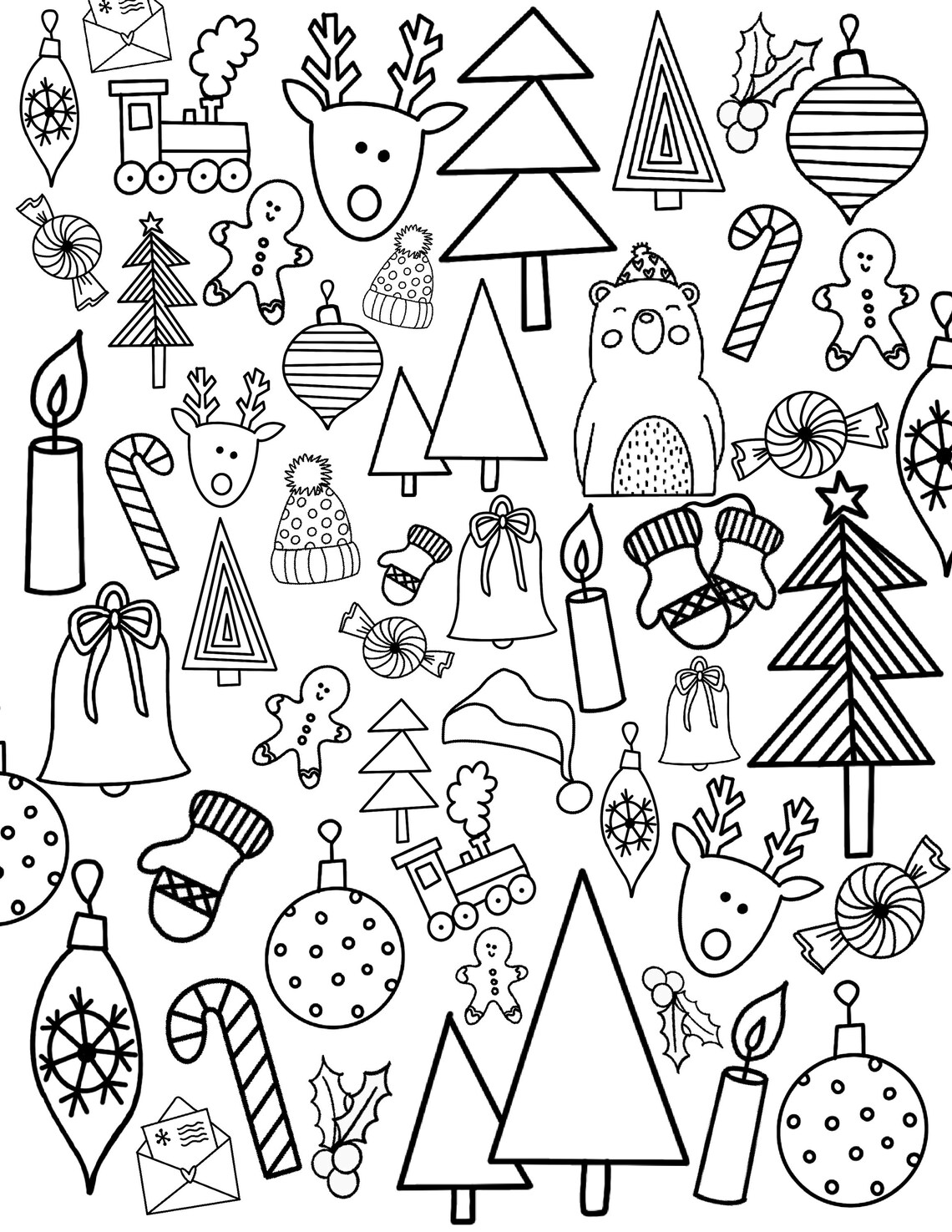 Christmas Coloring Page for Kids: Holiday Doodles (digital Download) - Etsy