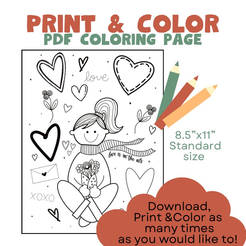 Valentine's Day Coloring Pages: Kids Party Activity (PDF Pattern) - Etsy