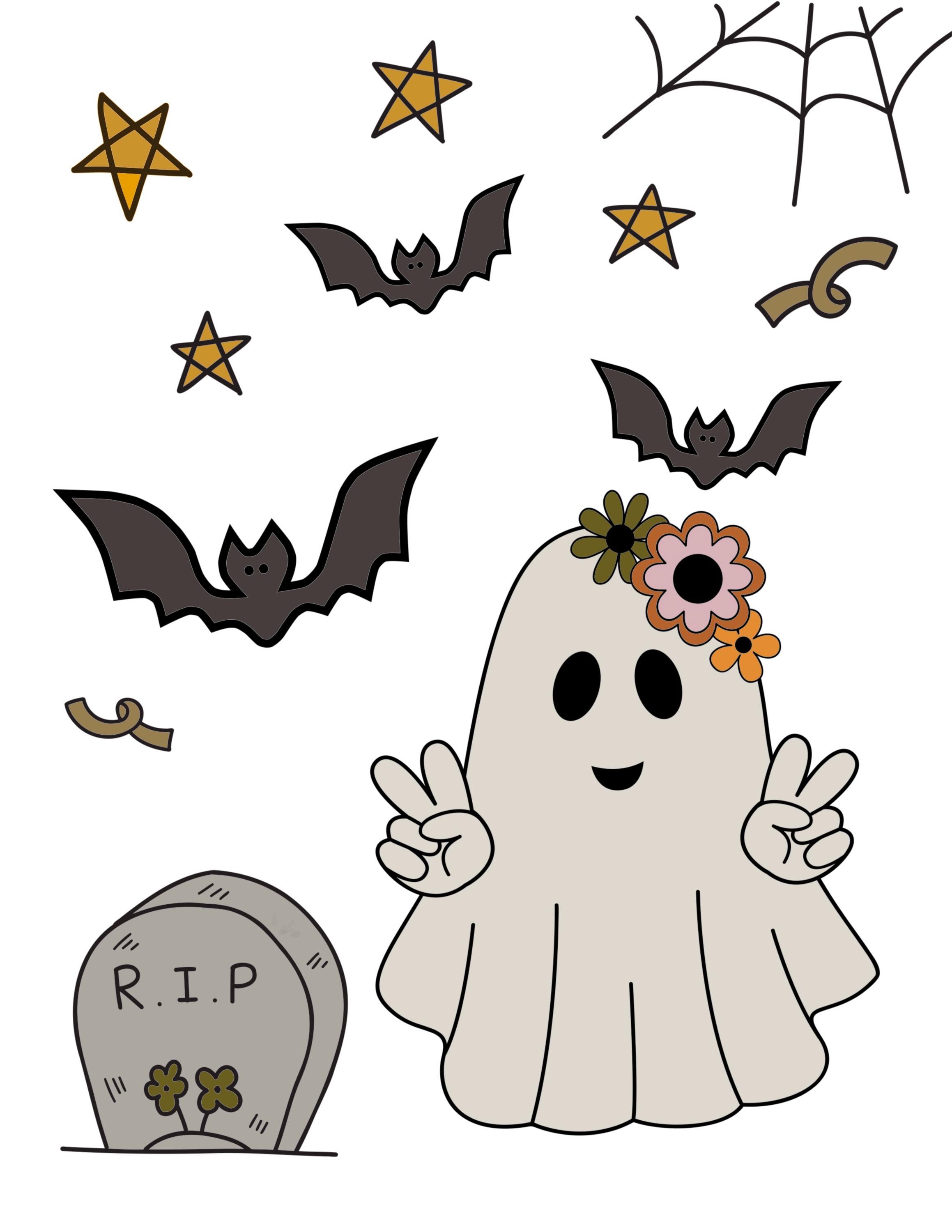 Groovy Halloween Ghost Coloring Page: Spooky Fun (digital Download) - Etsy