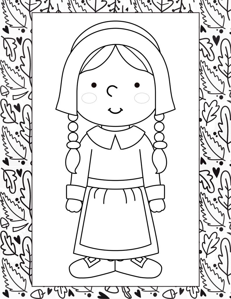 Thanksgiving Coloring Pages: Pilgrim Holiday Activity (PDF Download) - Etsy