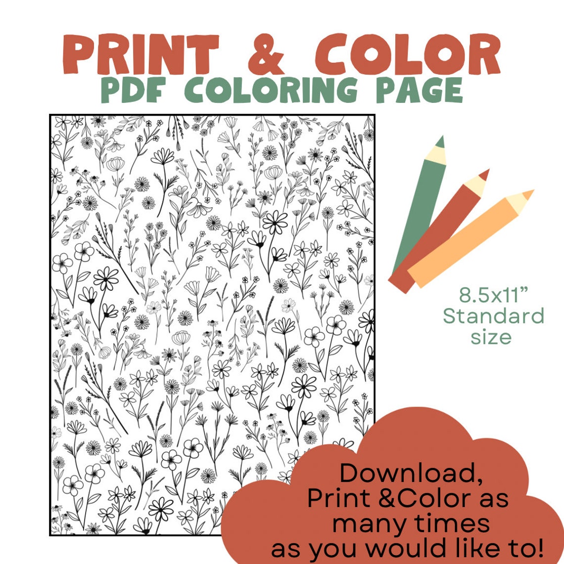 Wildflowers Coloring Pages,instant Download and Print Coloring Page ...