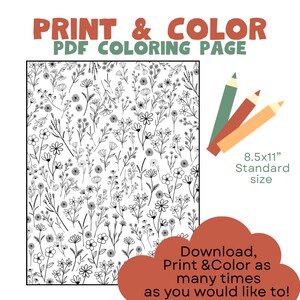 Wildflowers Coloring Pages,instant Download and Print Coloring Page ...