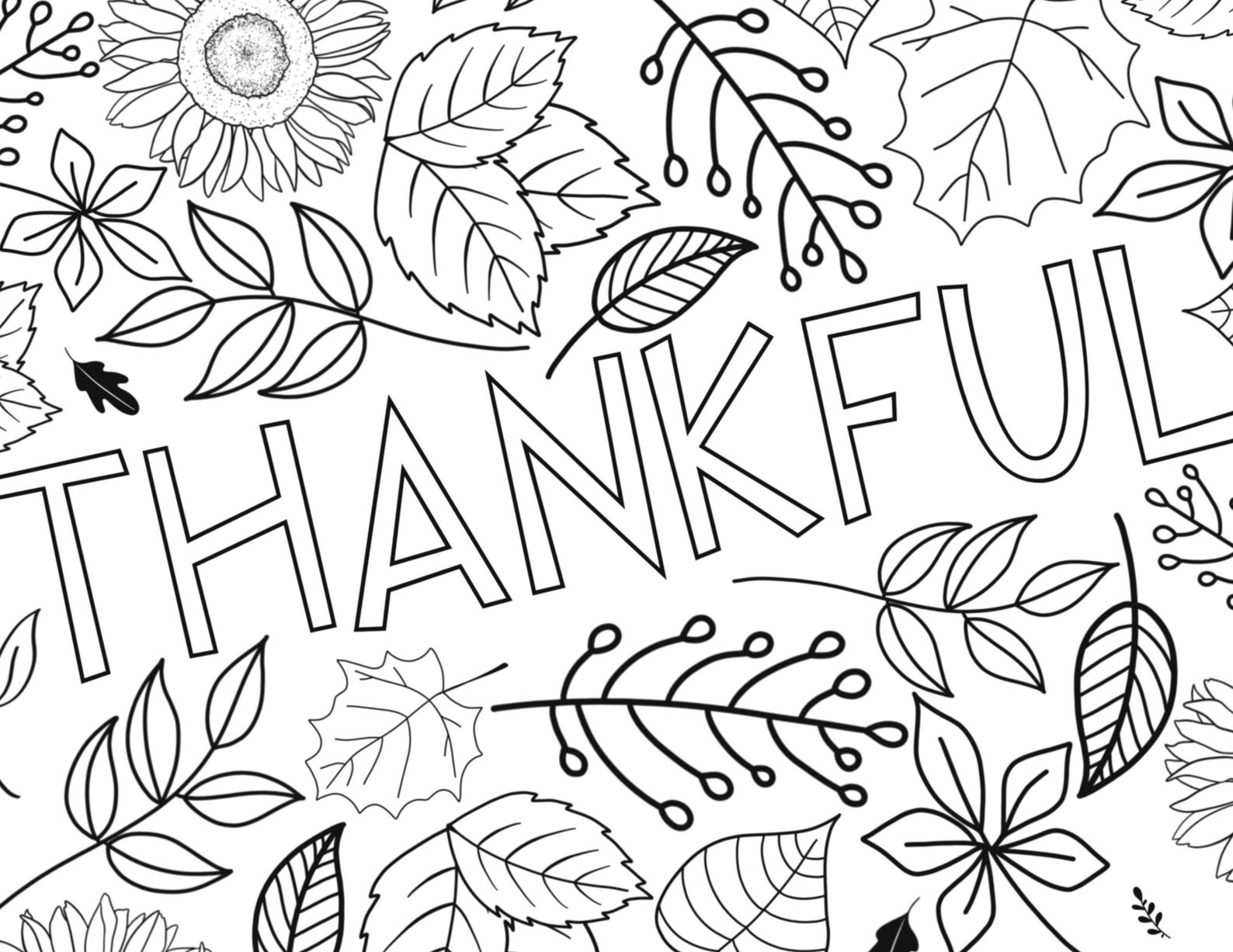 Fall Coloring Page: Thankful Leaves & Sunflowers (PDF Download) - Etsy