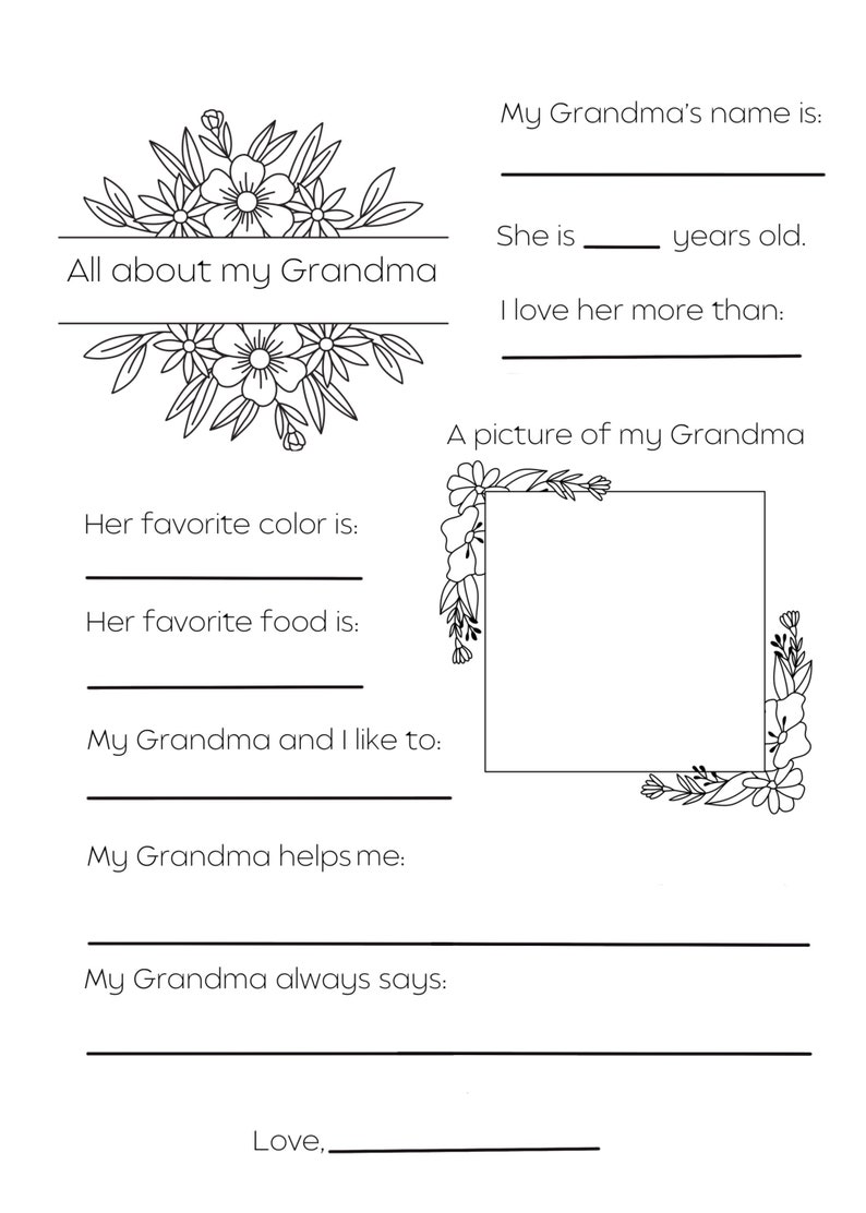 All About Mom Printable Fill in Template, Mothers Day Gift From Kids ...