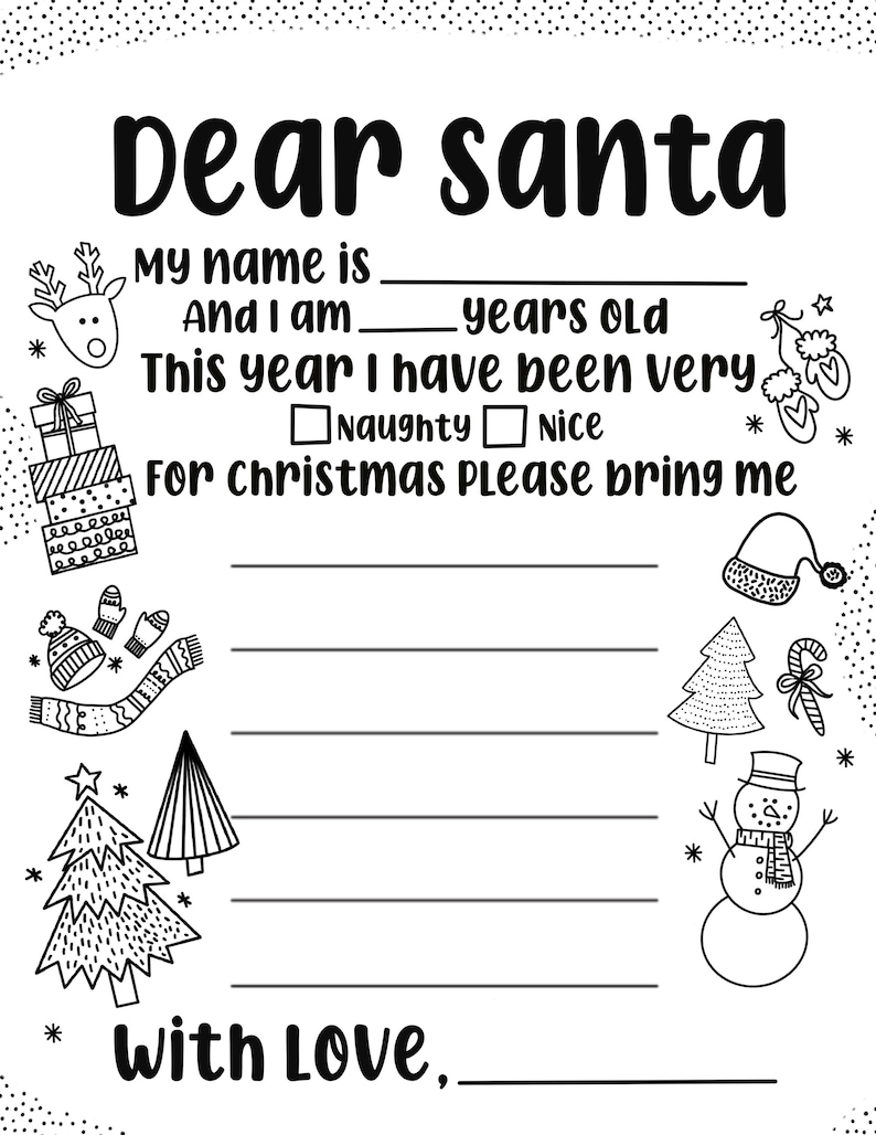 Dear Santa Letter: Christmas Kids Coloring Activity (digital Download ...