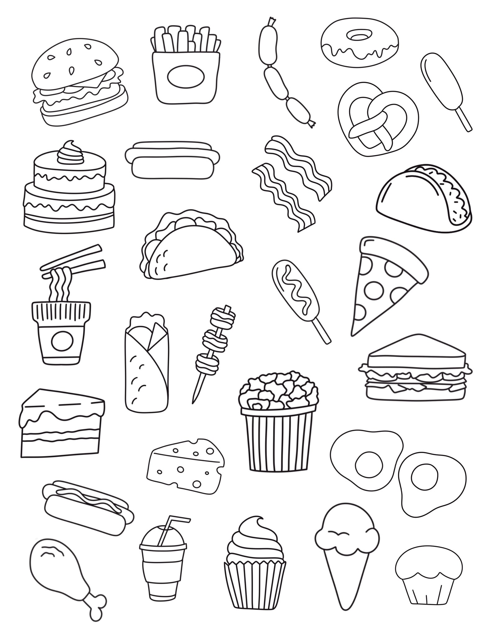 Junk Food Printable Coloring Page,food Coloring Page,doodle Coloring ...