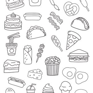Junk Food Coloring Page: Kitchen Doodles (PDF & PNG) - Etsy