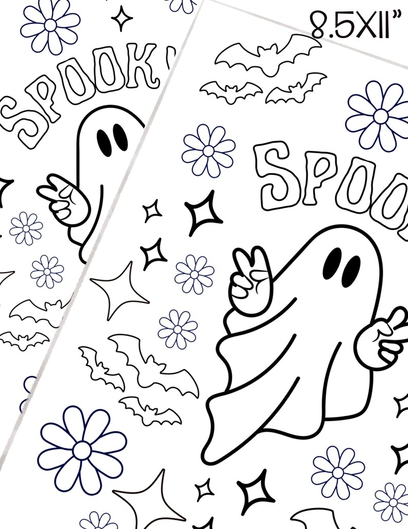 Groovy Ghost Halloween Coloring Page: Spooky Floral Design (PDF) - Etsy