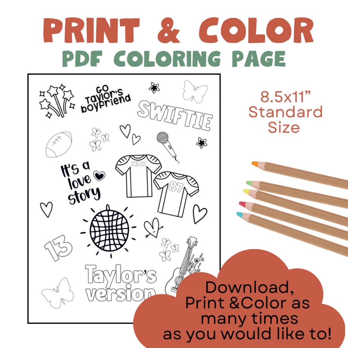 Taylor Swift Coloring Pages, Taylor Swift Coloring Sheet, Swifty ...