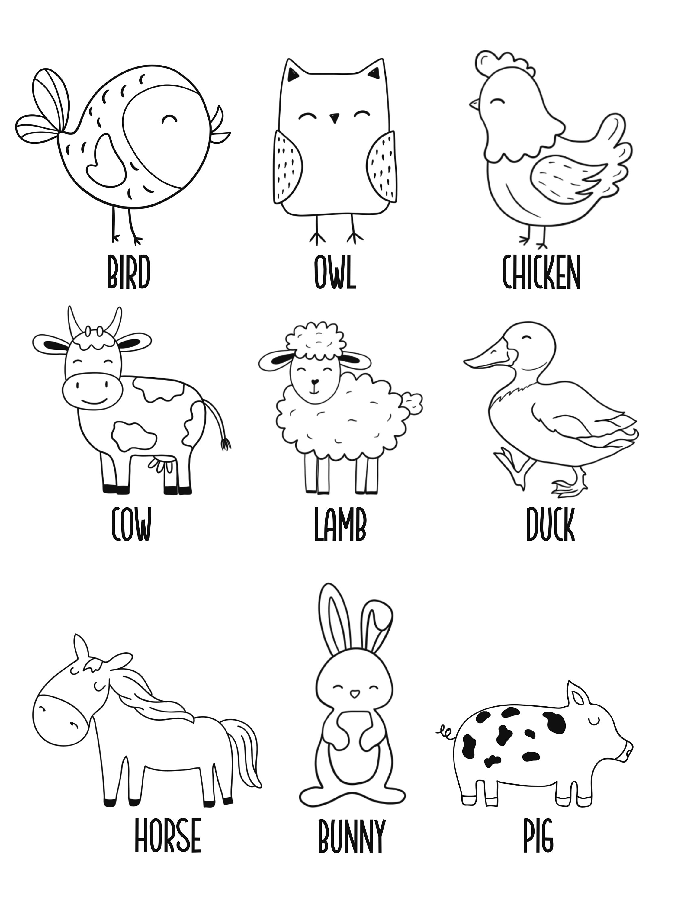Farm Animals Coloring Page, Kids Craft Activity (instant Download) - Etsy