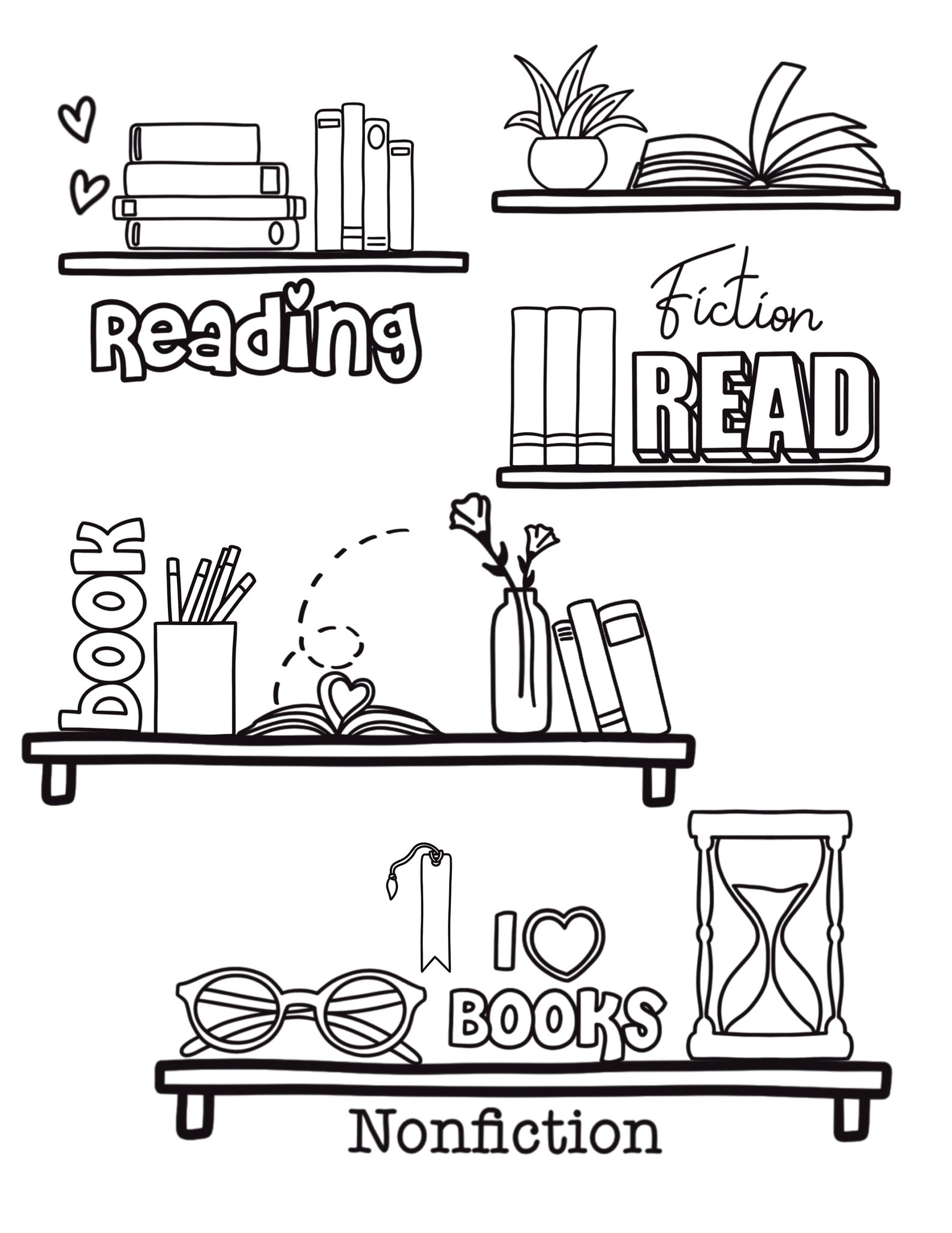 Printable Coloring Pages,reading Themed Coloring Pages,book Theme ...