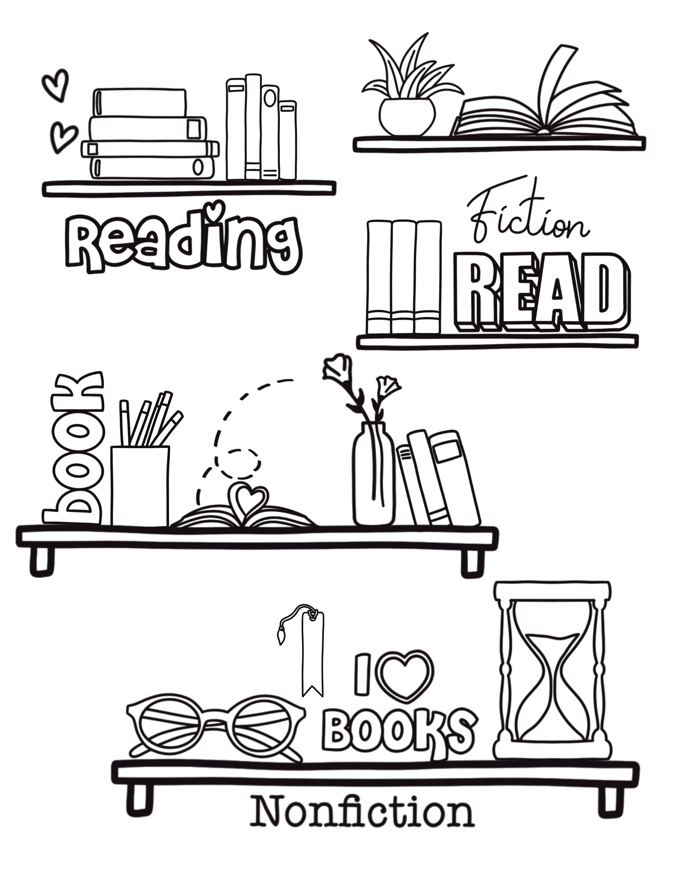 Printable Coloring Pages,reading Themed Coloring Pages,book Theme ...