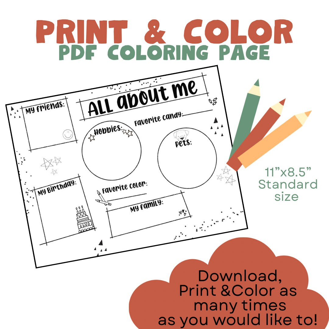 Back to School Coloring Page,all About Me Coloring Page,classroom ...