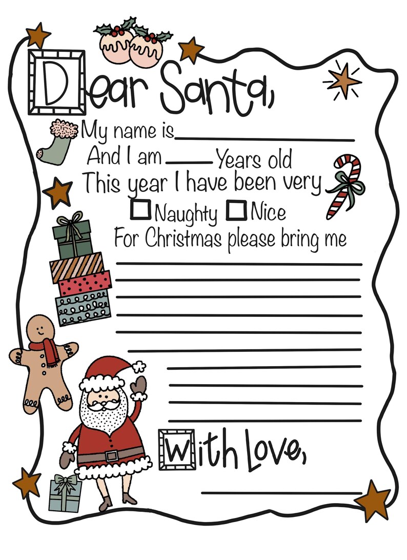 Dear Santa Letter: Christmas Kids Coloring Activity (digital Download ...
