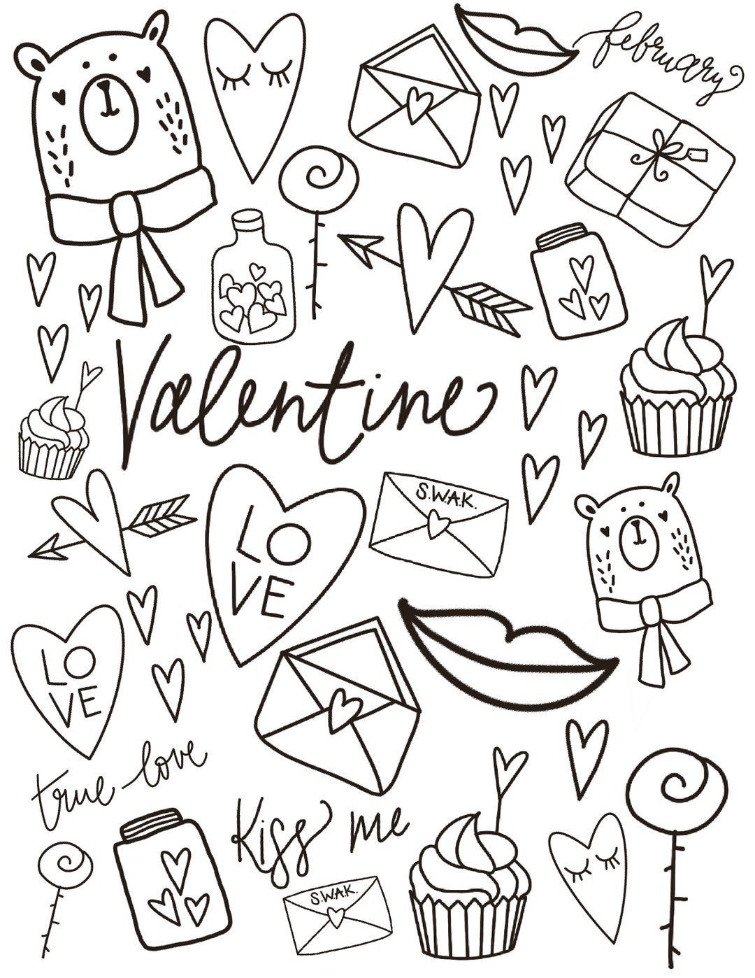 Valentine Coloring Page Bundle,instant Digital Download and Print ...