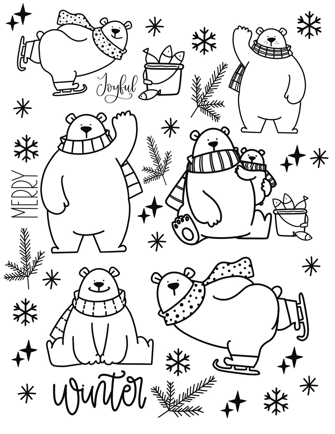 Polar Bear Coloring Page, Winter, Polar Bear Download, Holiday, Instant ...