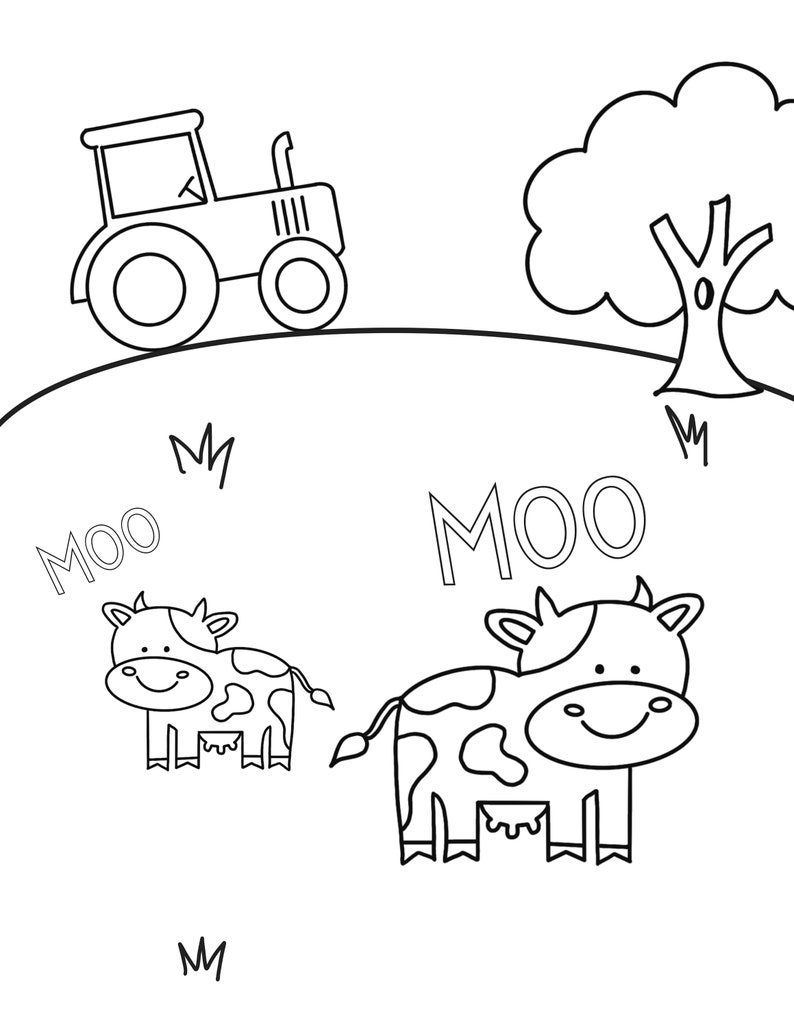 Farm Animal Coloring Page,cow to Color,cute Kids Coloring Page,farm Cow ...