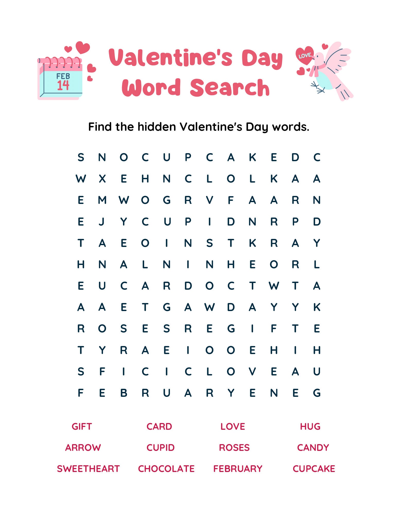 I Spy Valentine, Valentine Word Search Activity, Kid’s Valentines ...