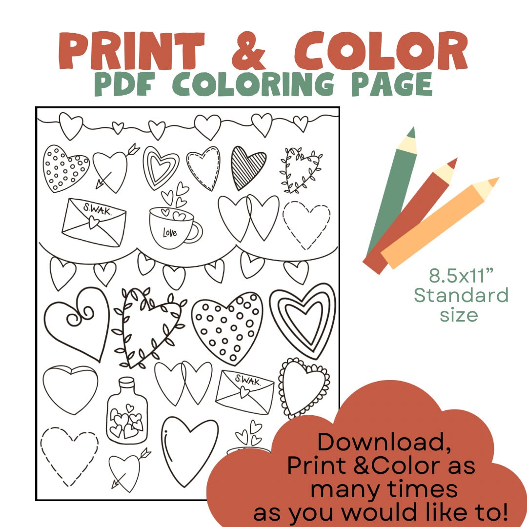 Valentine’s Day Printable Coloring Page,valentine Craft,instant ...