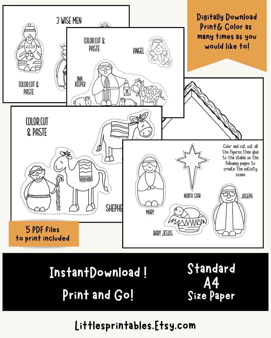 Christmas Nativity Color,cut and Paste Craft,kids Build a Nativity ...