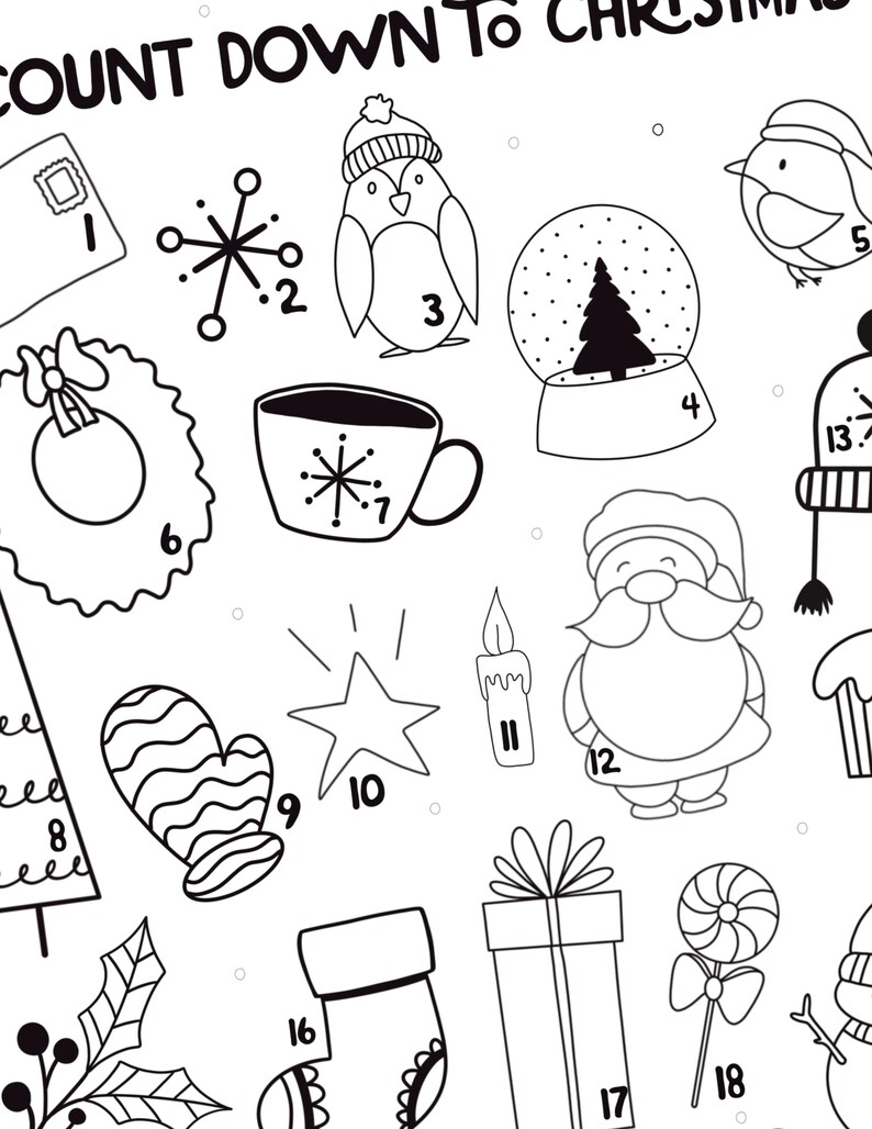 Countdown to Christmas Coloring Page Digital Download,printable Holiday ...