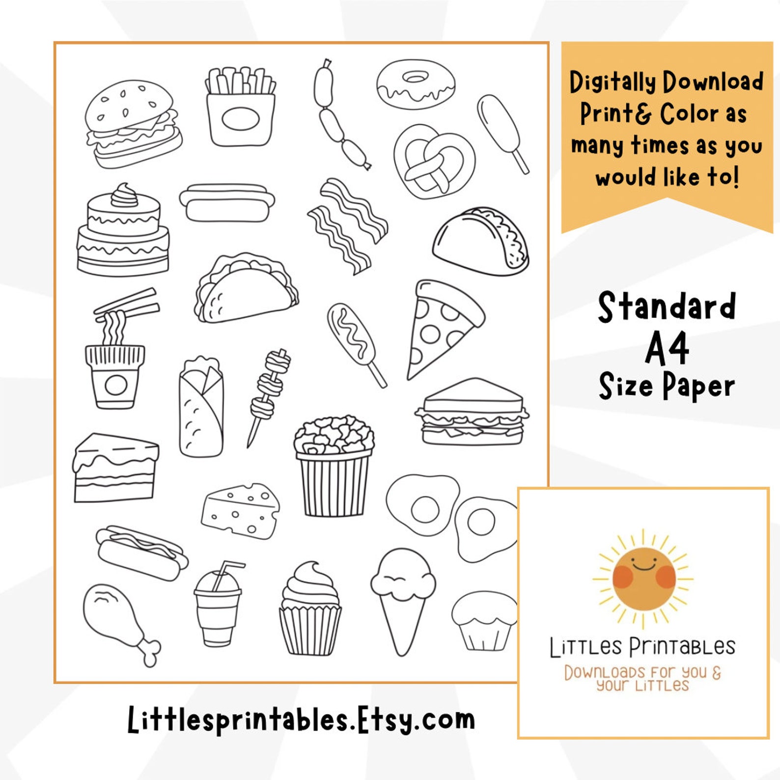 Junk Food Printable Coloring Page,food Coloring Page,doodle Coloring ...