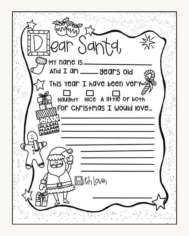 Dear Santa Letter: Christmas Kids Coloring Activity (digital Download ...