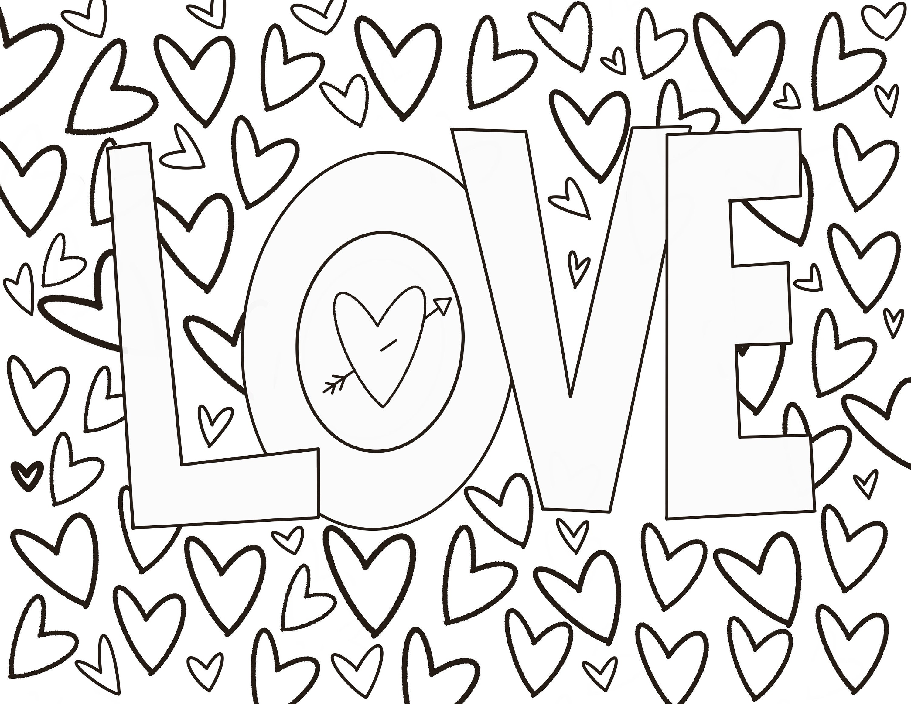 Valentines Day Coloring Page,page With Hearts,valentines Day Kids ...