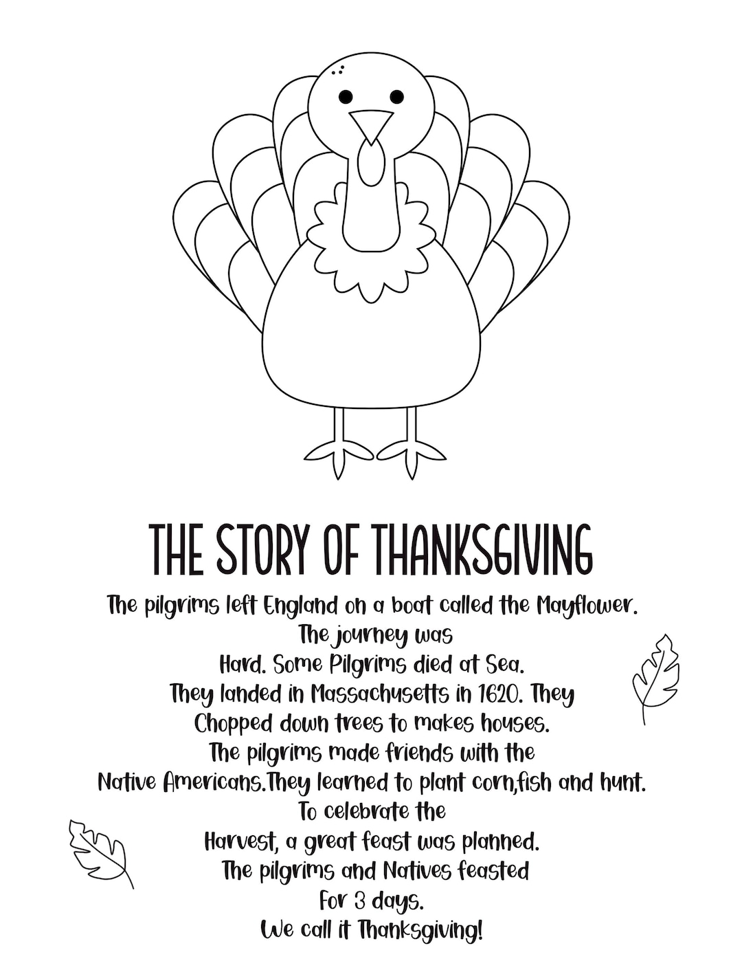 Thanksgiving Printable Story for Kids,download Print and Color Activity ...