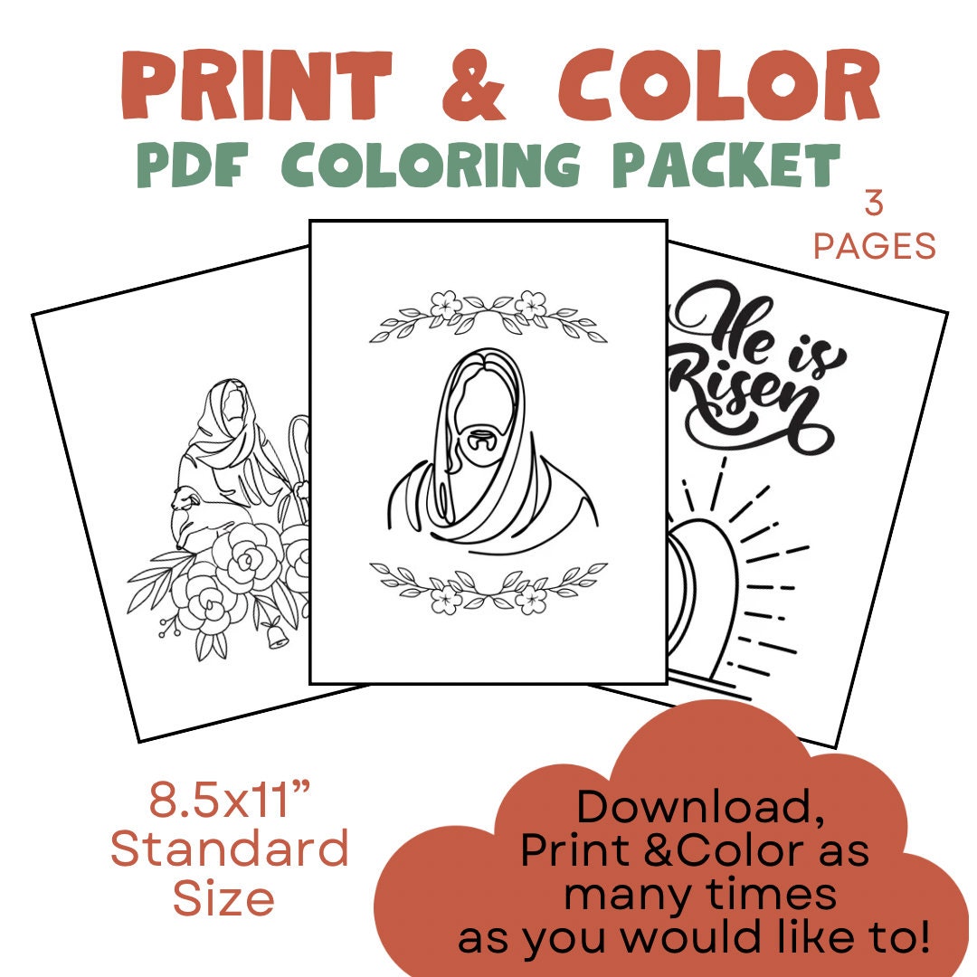 Jesus Coloring Page Bundle,set of 3,primary/church Coloring Activities ...