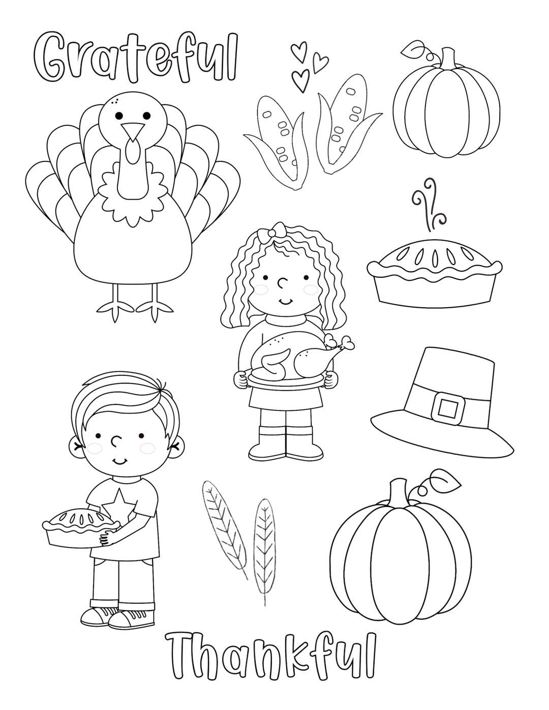 5 Page Thanksgiving Themed Coloring Pages Download Printables Turkey ...