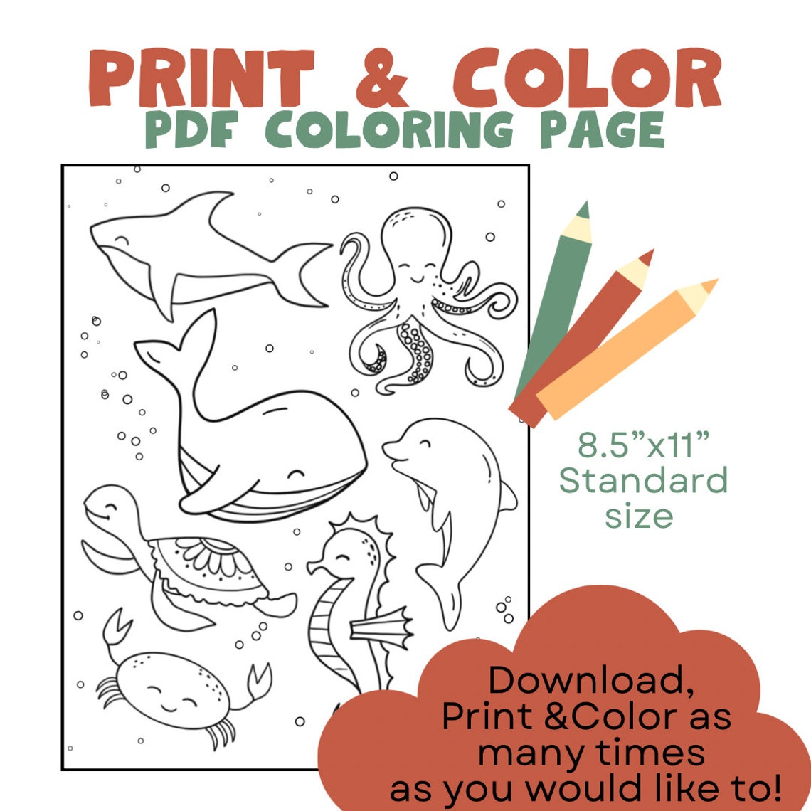 Ocean Printable Coloring Page, Instant Download,kids Crafts and ...