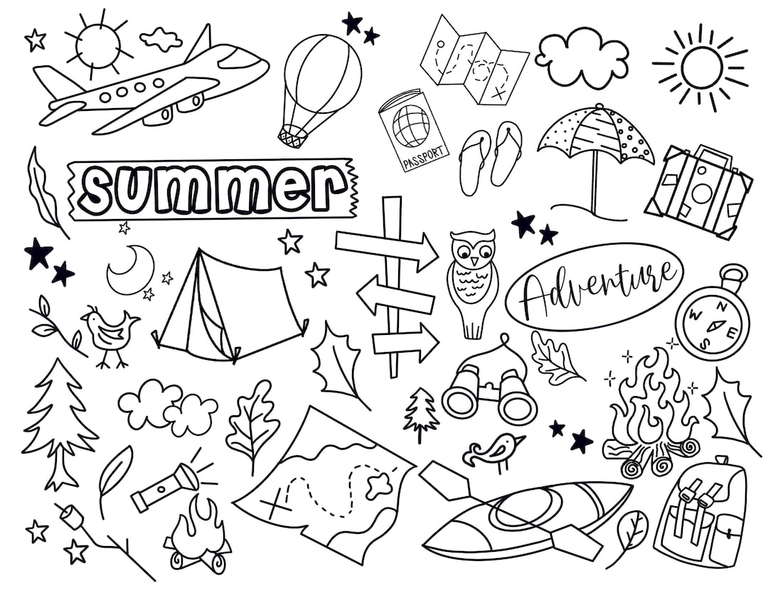 Summer Adventure Coloring Page for Kids (digital Download) - Etsy