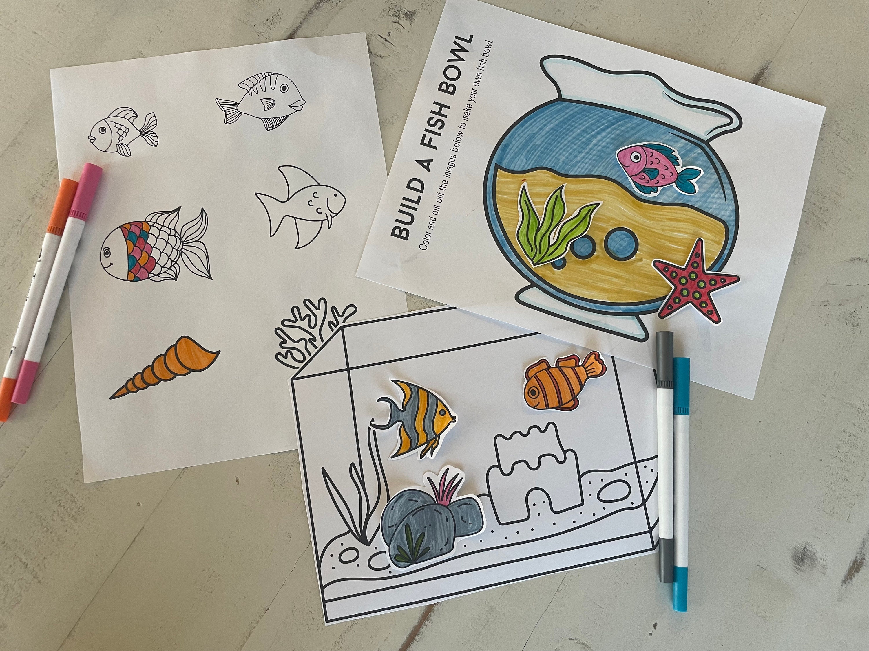 Build a Fish Tank Craft Printable: Kids Coloring Sea Animal Cut and ...