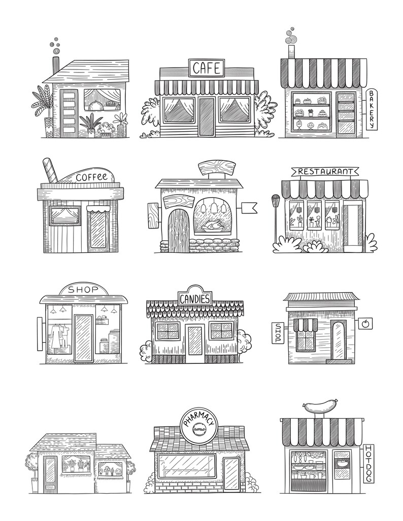 Cute Cafe Coloring Page, Printable Coloring Page , Download and Print ...