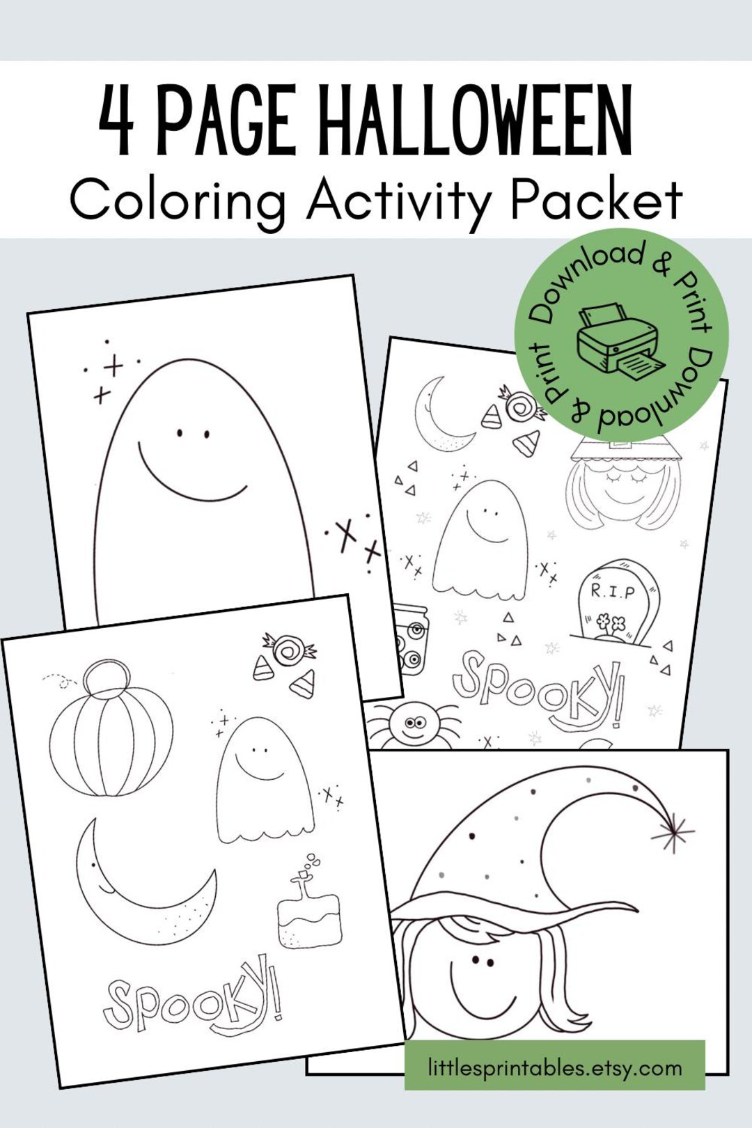 Halloween Kids Coloring Pages: Ghost, Witch, Spooky Designs (PDF ...