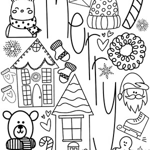 Christmas Coloring Page for Kids: Holiday Doodles (digital Download) - Etsy