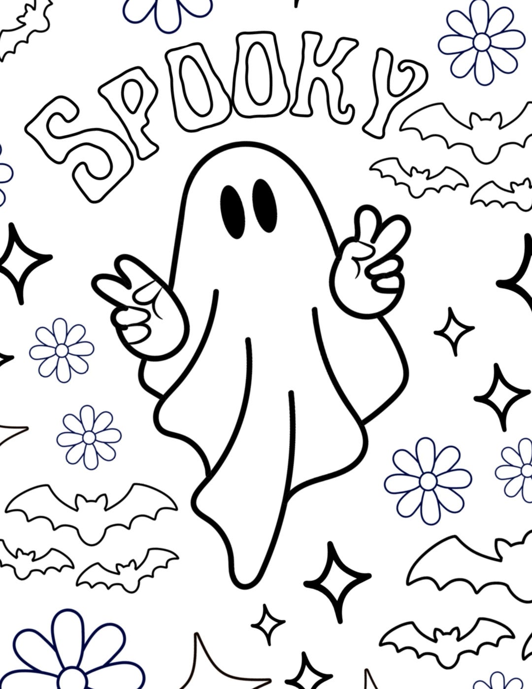 Groovy Ghost Halloween Coloring Page: Spooky Floral Design (PDF) - Etsy