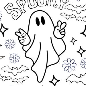 Groovy Ghost Halloween Coloring Page: Spooky Floral Design (PDF) - Etsy