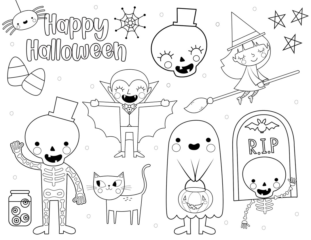 5 Halloween Coloring Pages for Kids,cute Haunted House Page to Color,5 ...