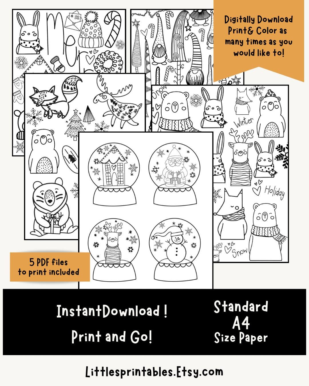 5 Page Christmas Coloring Pages ,instant Digital Download ,printable ...