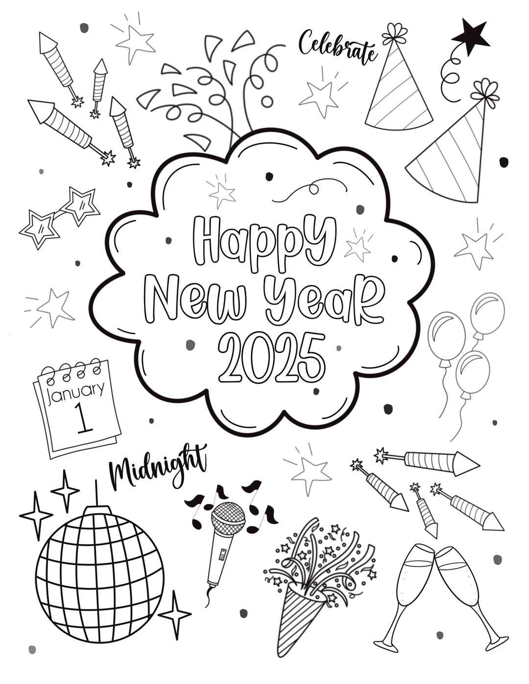 New Year’s Eve Printable Coloring Page, Instant Download Kids Party ...