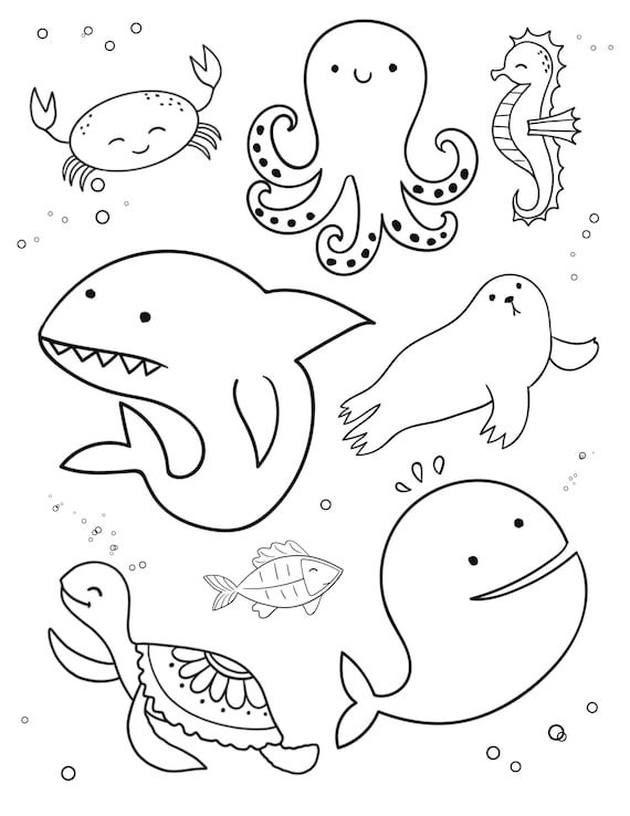 Cute Sea Animals Colouring Pages