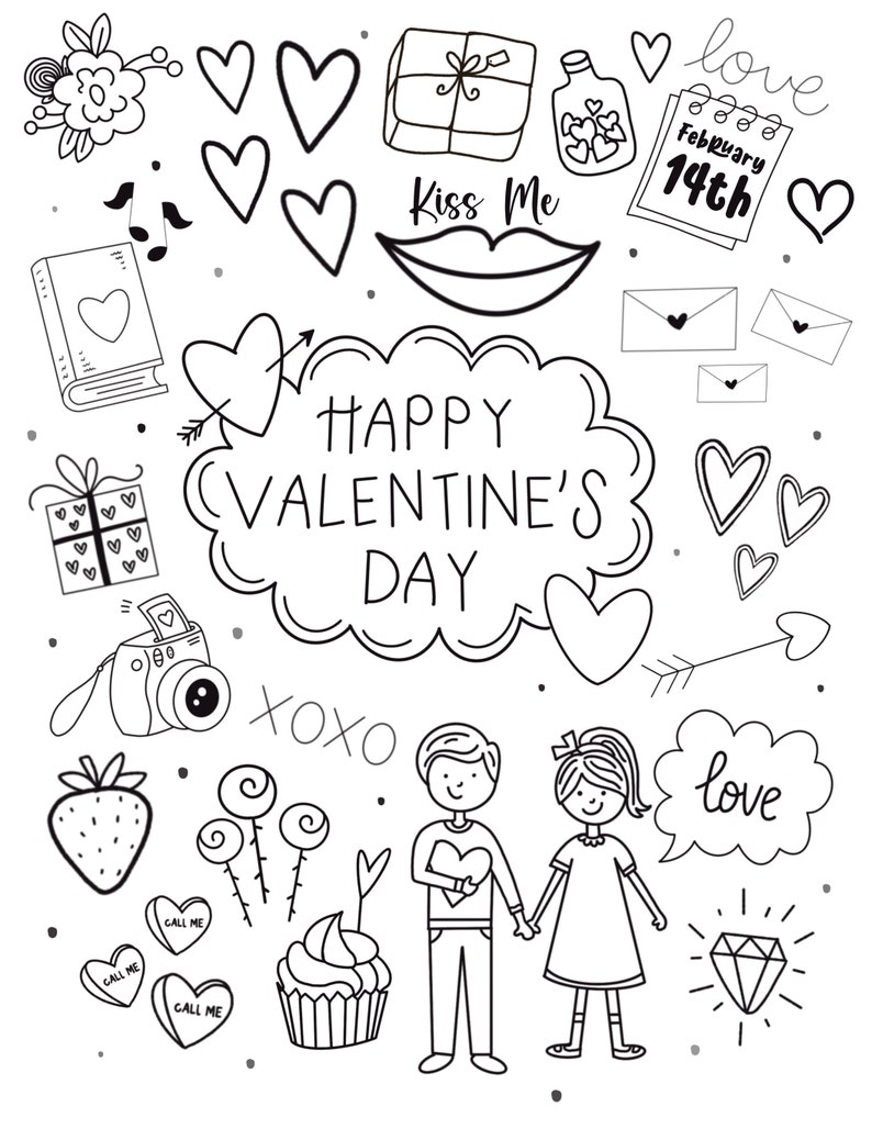 Valentines Coloring Bundle, Kids Coloring Pages, Valentines Day Themed ...