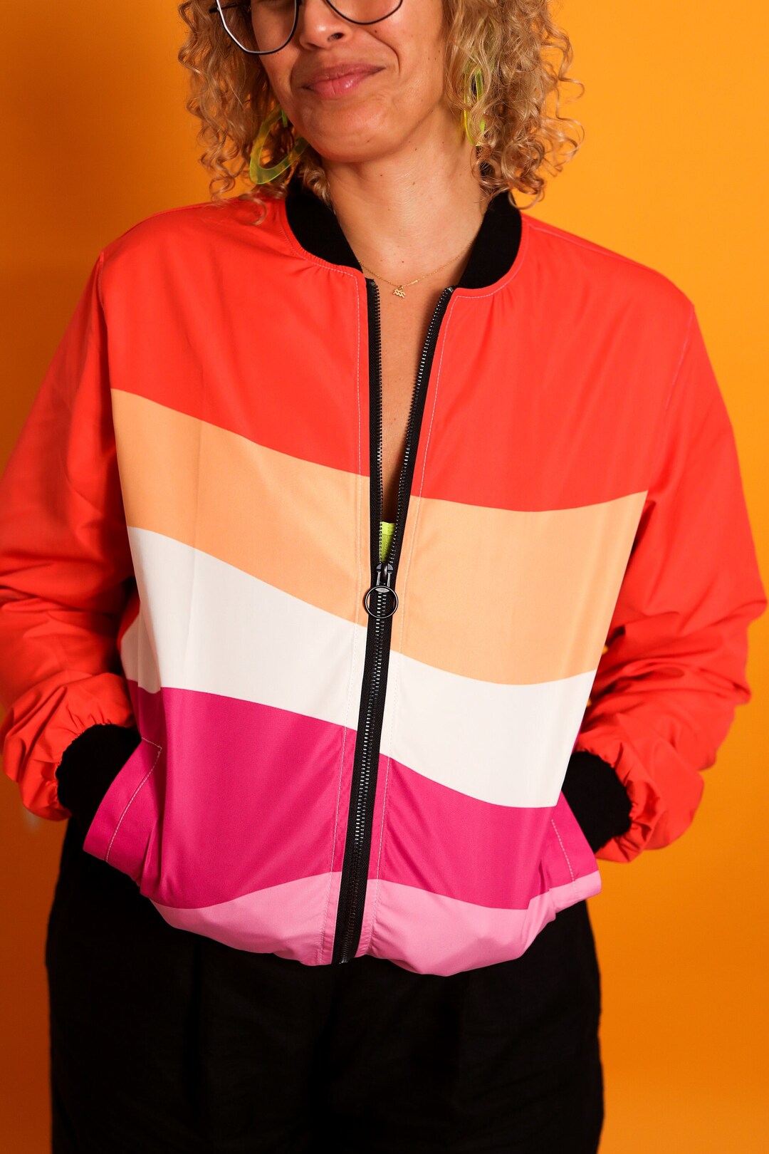 Lesbian Wave Bomber Jacket / Lesbian Flag Jacket / LGBTQIA Pride - Etsy